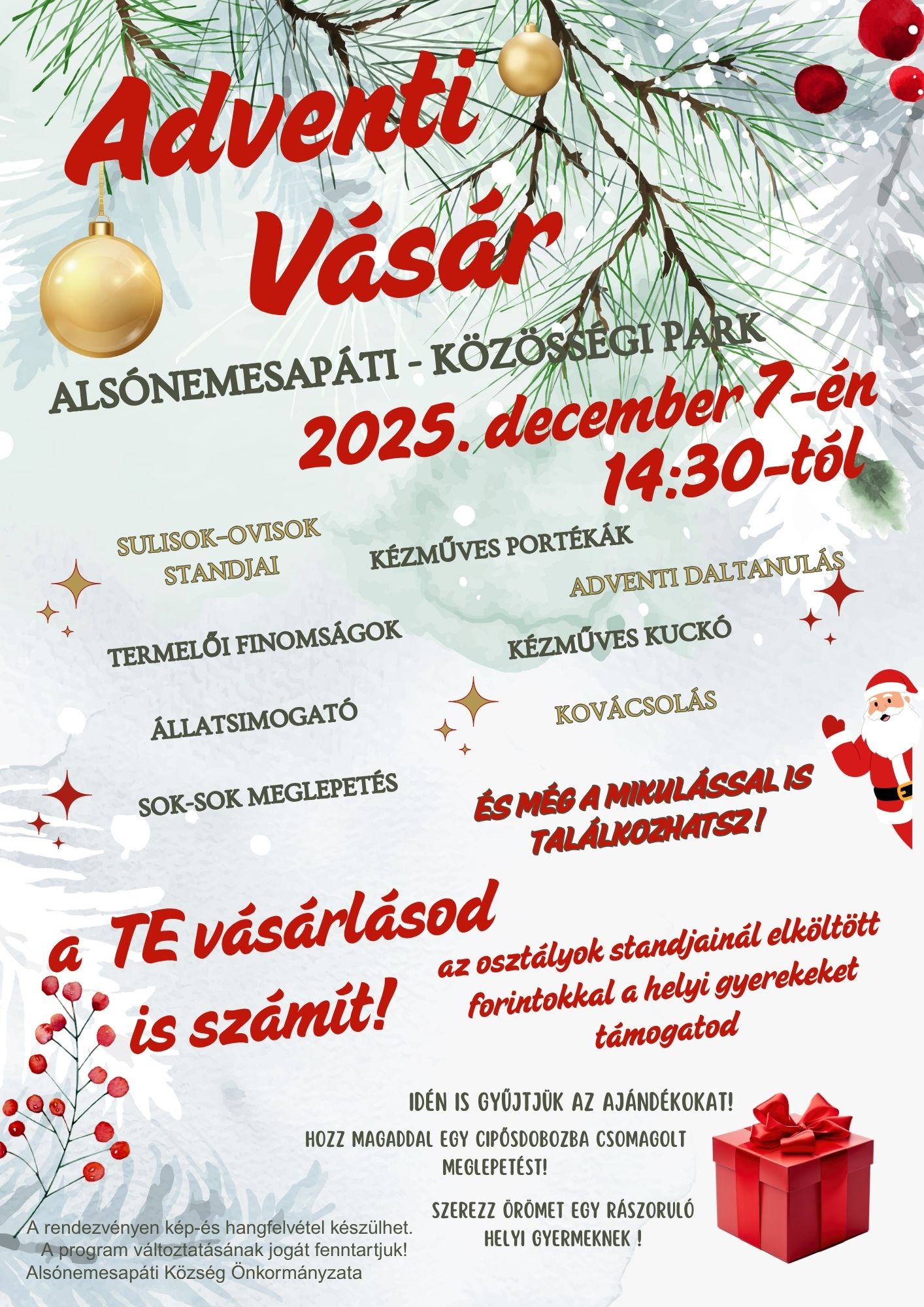 Adventi vásár 2025. plakát – Alsónemesapáti
